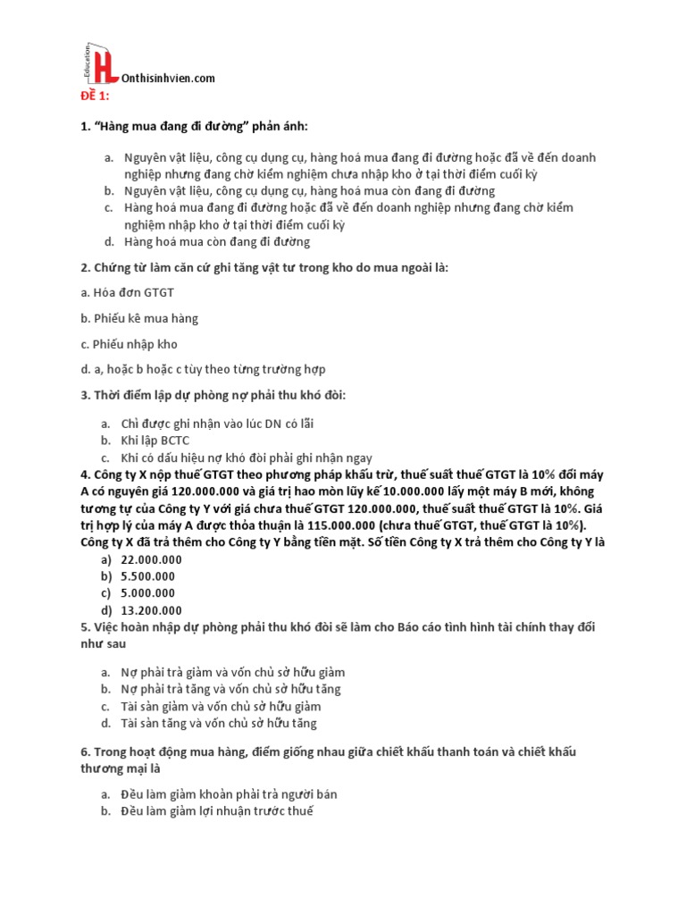 Đề Trắc Nghiệm KTTC1-UEH | PDF