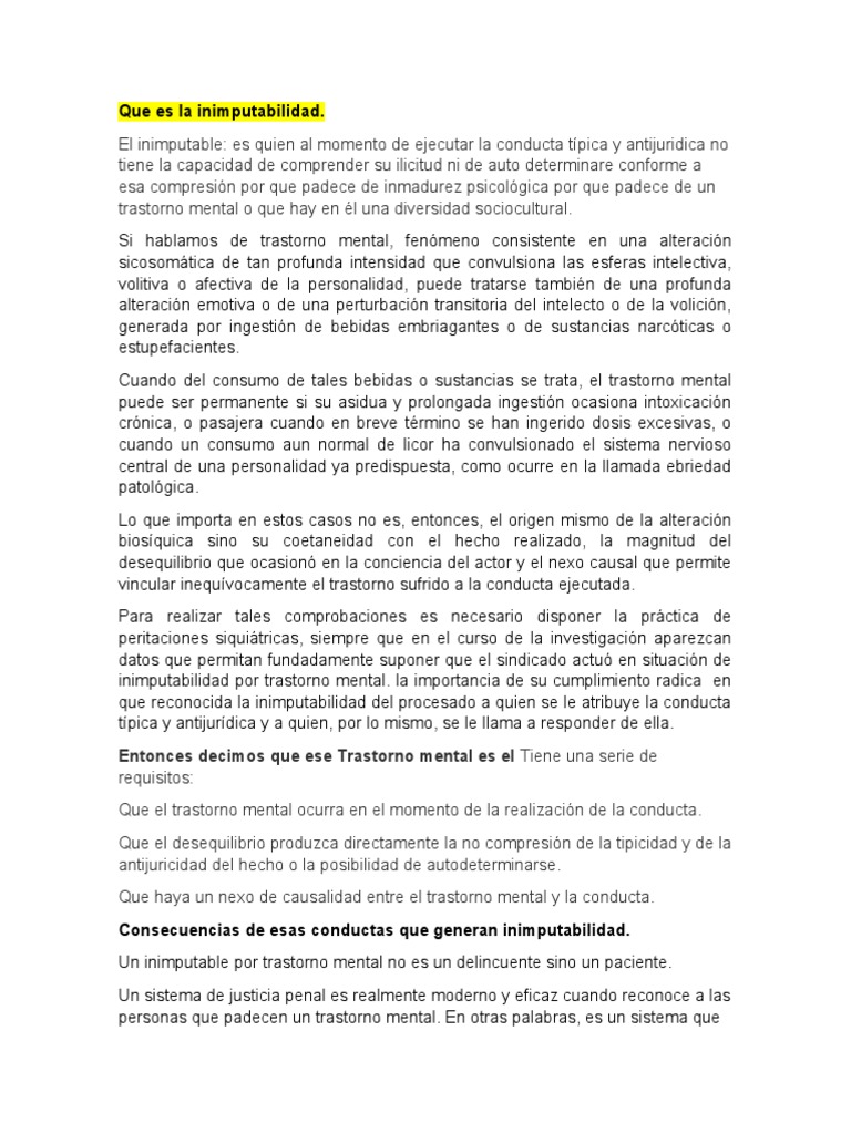 Que Es La Inimputabilidad | PDF | Derecho penal | Sicología