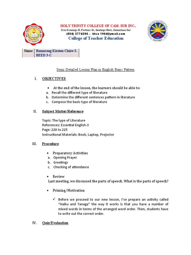 Semi-Detailed Lesson Plan in English | PDF | Language Arts & Discipline ...