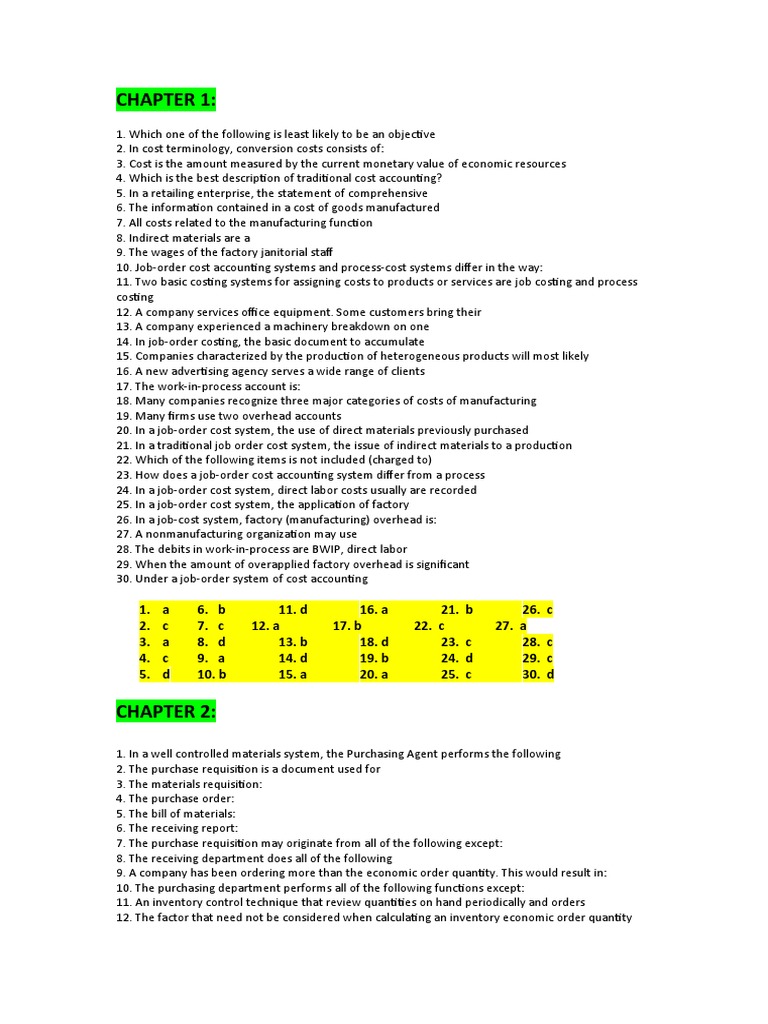 Questions COST | PDF | Cost | Cost Accounting