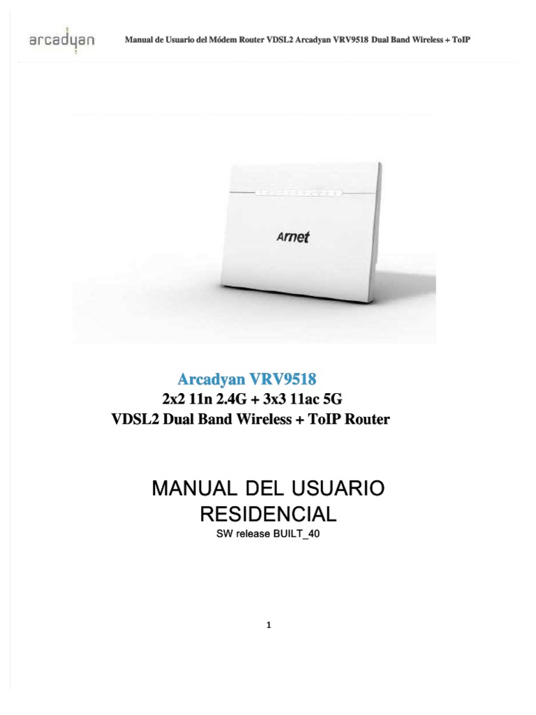 Arcadyan VRV9518 (Arnet) - Manual | PDF | Wifi | Módem