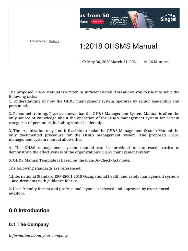 Example of ISO 45001 - 2018 OHSMS Manual - ISO Consultant in Kuwait ...