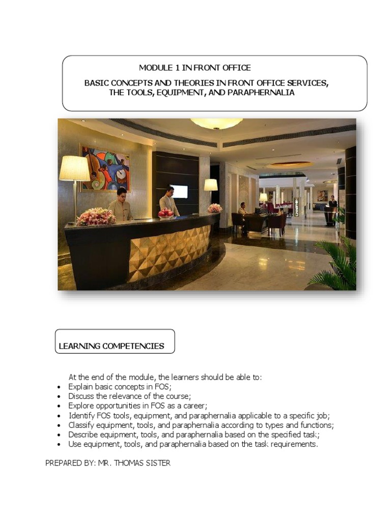 MODULE 1 Front Office REVISED Basic Concepts and Theories in Front ...