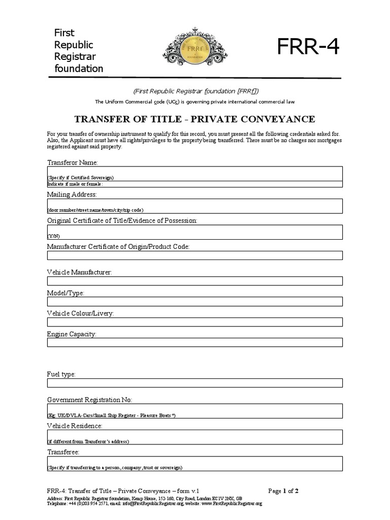 FRR-4 Transfer of Title - Private Conveyance - Form v.1 | PDF ...