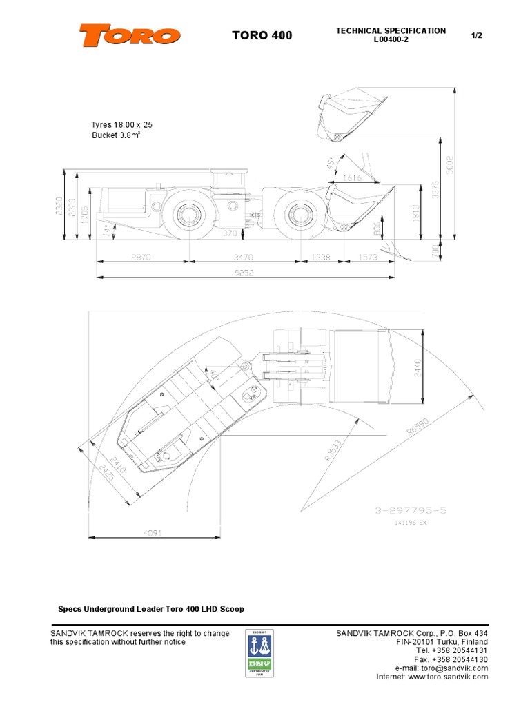 TORO 400: Technical Specification L00400-2 1/2 | PDF | Engines | Loader ...