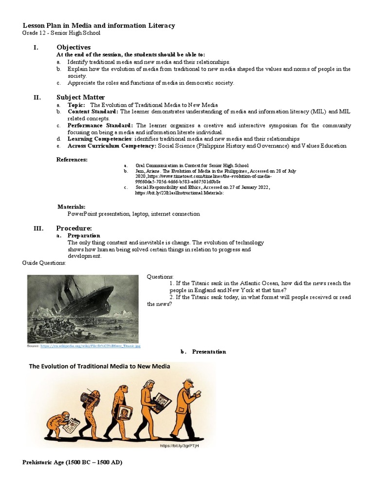 Lesson Plan in MIL | PDF | Mass Media | New Media