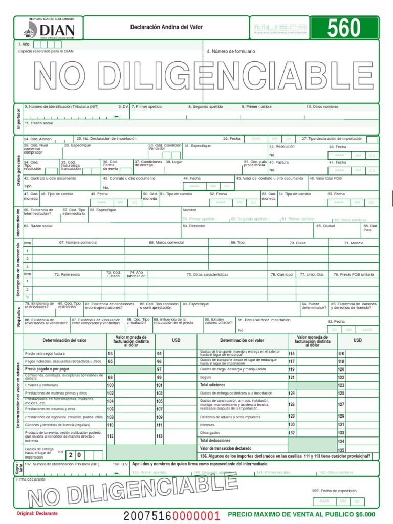 560 Declaracion Andina de Valor DAV | PDF | Procesos de negocio | Comercio