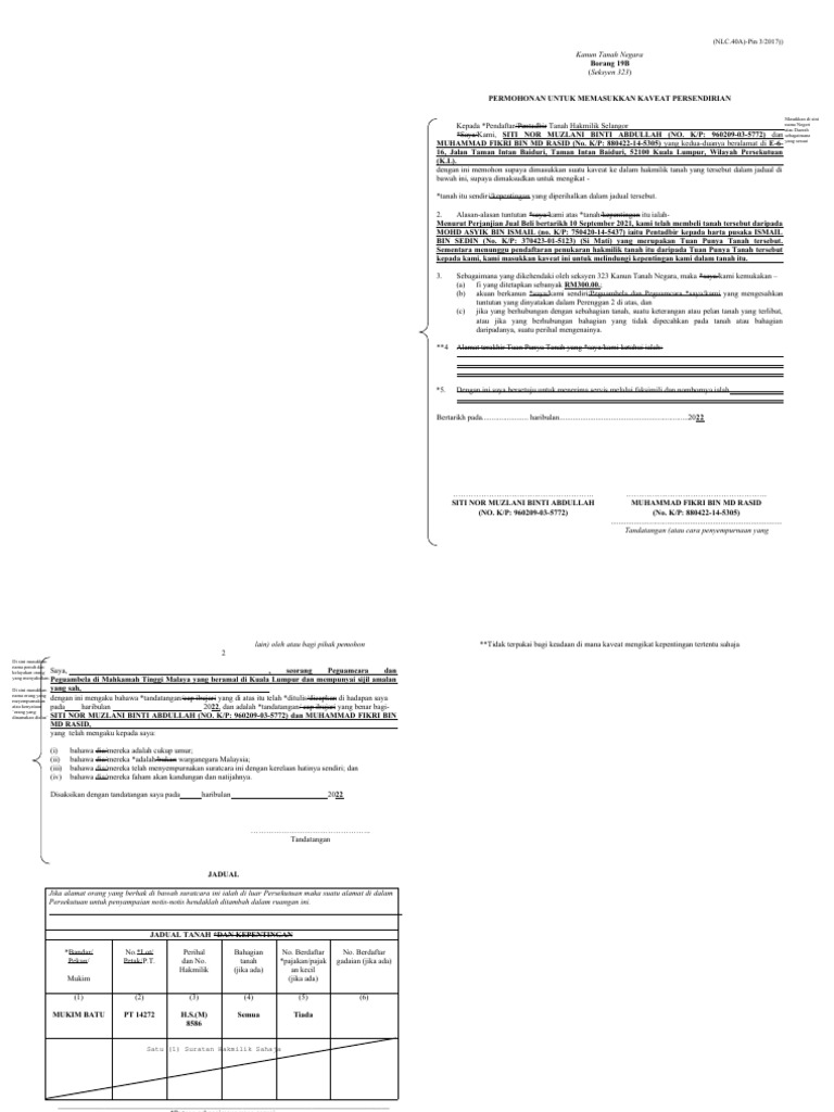 Form 19B (Enter Caveat) (Selangor) | PDF