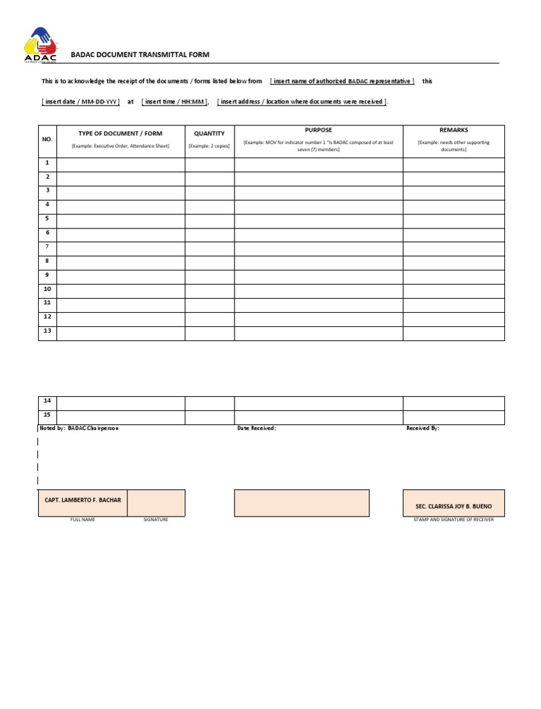 2 BADAC FORM - Document Transmittal Form | PDF