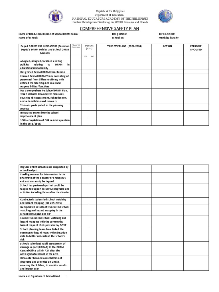 Comprehensive School Safety Plan Template | PDF | Disaster Risk ...