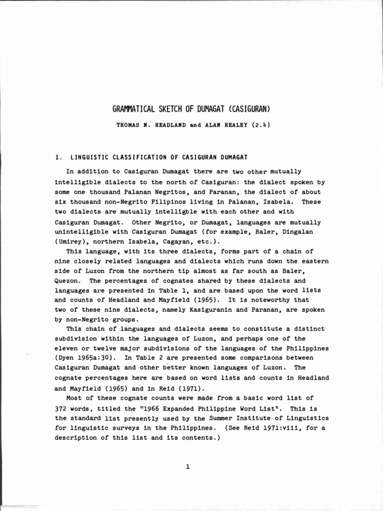 Grammatical Sketch of Dumagat (Casiguran) | PDF | Stress (Linguistics ...