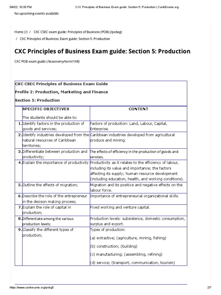 CXC Principles of Business Exam Guide: Section 5: Production | PDF ...