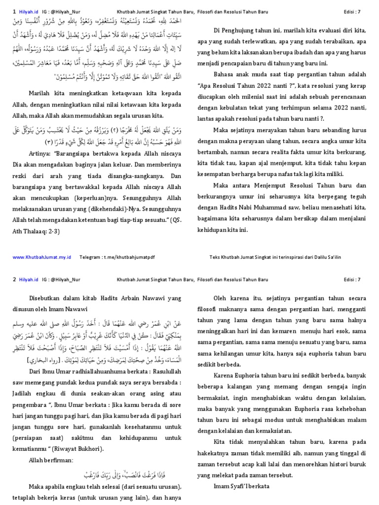 8 Khutbah Jumat Tahun Baru, Filosofi Tahun Baru Lembaran Baru | PDF