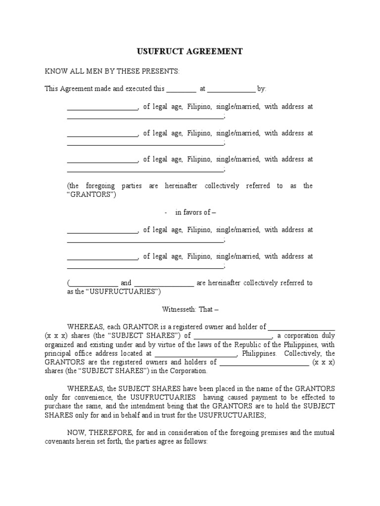 Usufruct Agreement | PDF | Law And Economics | Property