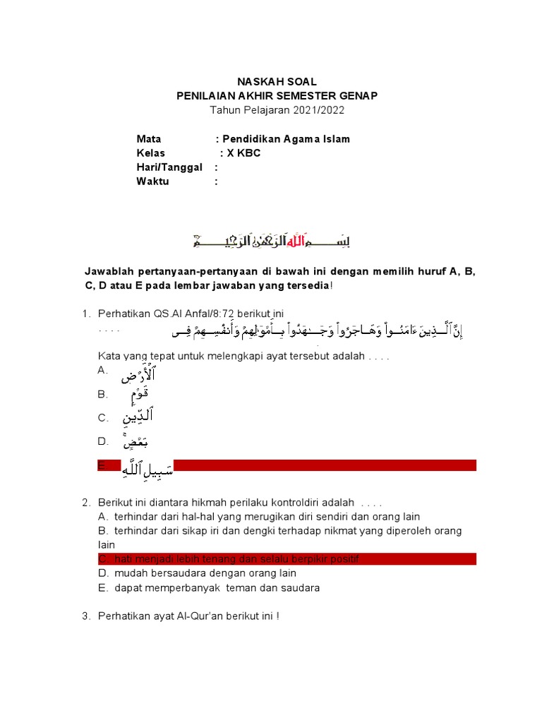 Soal Pat Pai Genap Kelas X KBC | PDF
