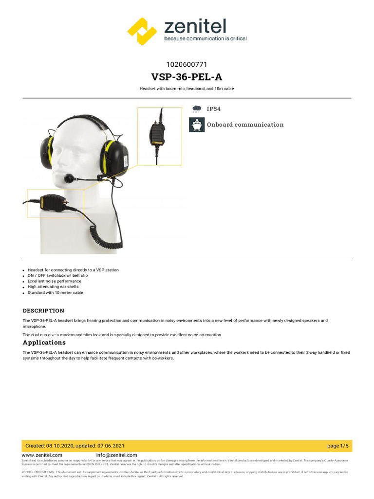 Zenitel VSP 36 PEL A 1020600771 | PDF | Headphones | Microphone