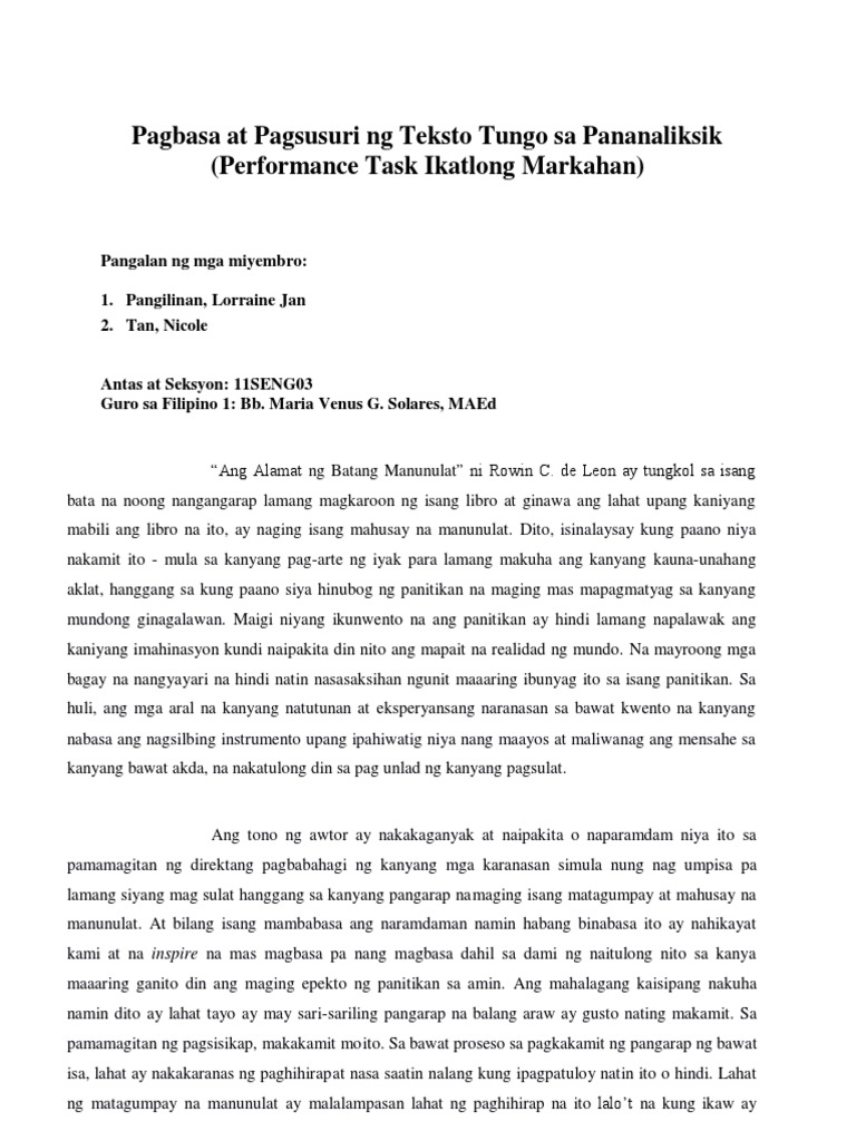 Pagbasa - Midterm PETA - Pangilinan, Tan | PDF