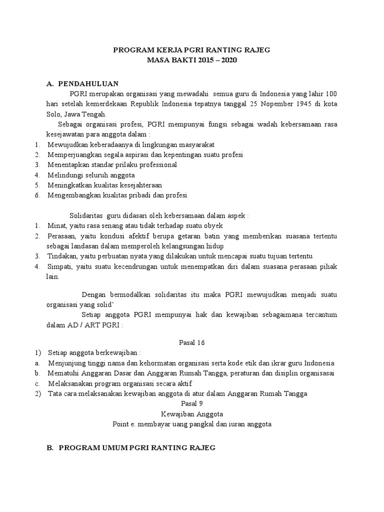 Program Kerja PGRI Ranting Rajeg | PDF