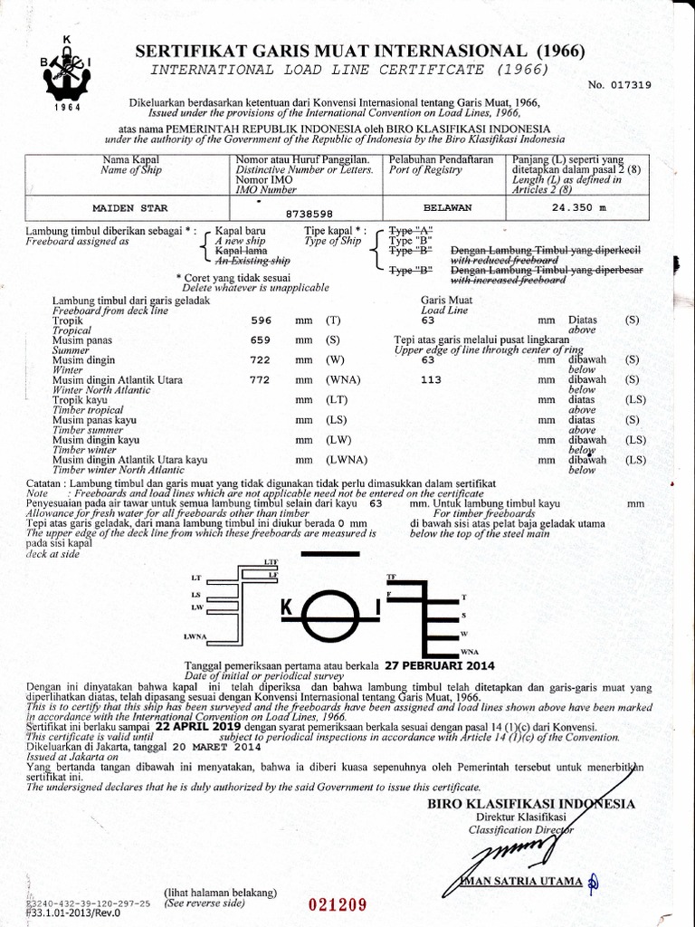 Load Line Certificate (Load Line) | PDF