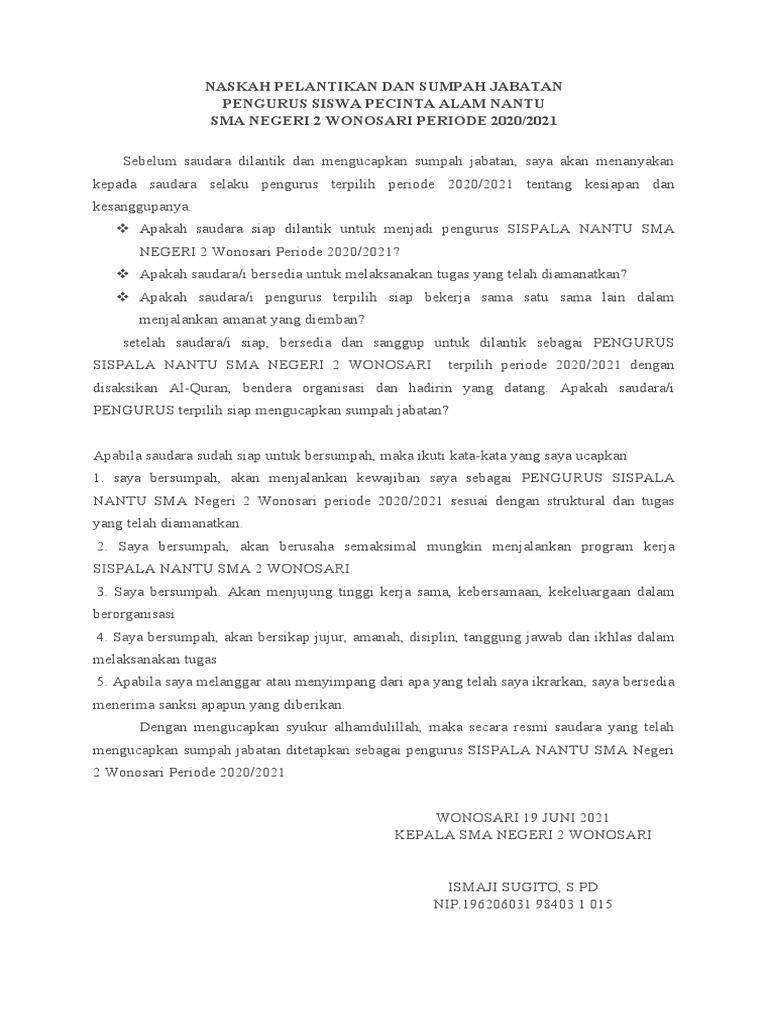 Naskah Pelantikan Dan Sumpah Jabatan Fix | PDF