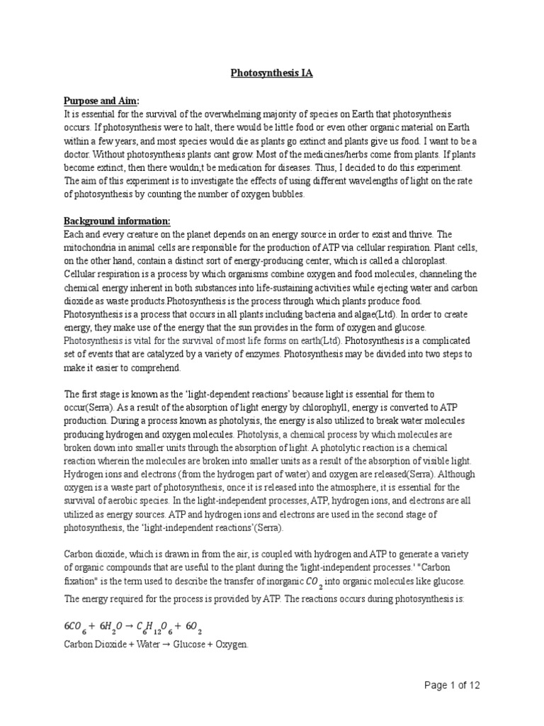 IB Biology Photosynthesis IA | PDF | Light | Electromagnetic Spectrum