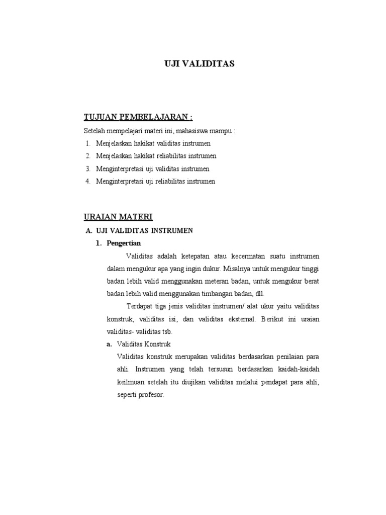 Uji Validitas dan Reliabilitas Instrumen | PDF