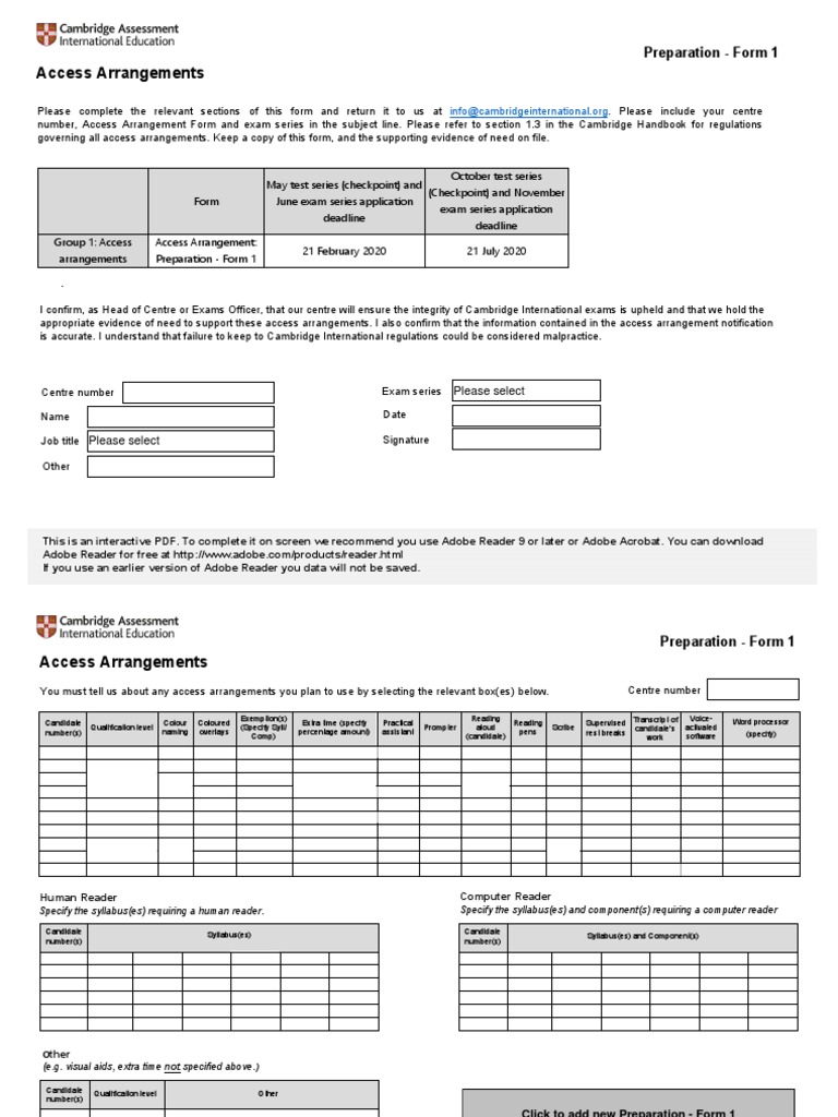 Access Arrangements: Preparation - Form 1 | Download Free PDF | Test ...