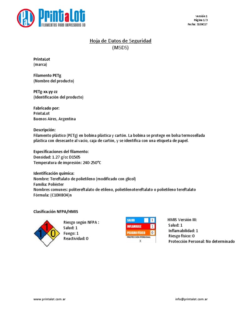 MSDS PETg | PDF | Agua | Naturaleza