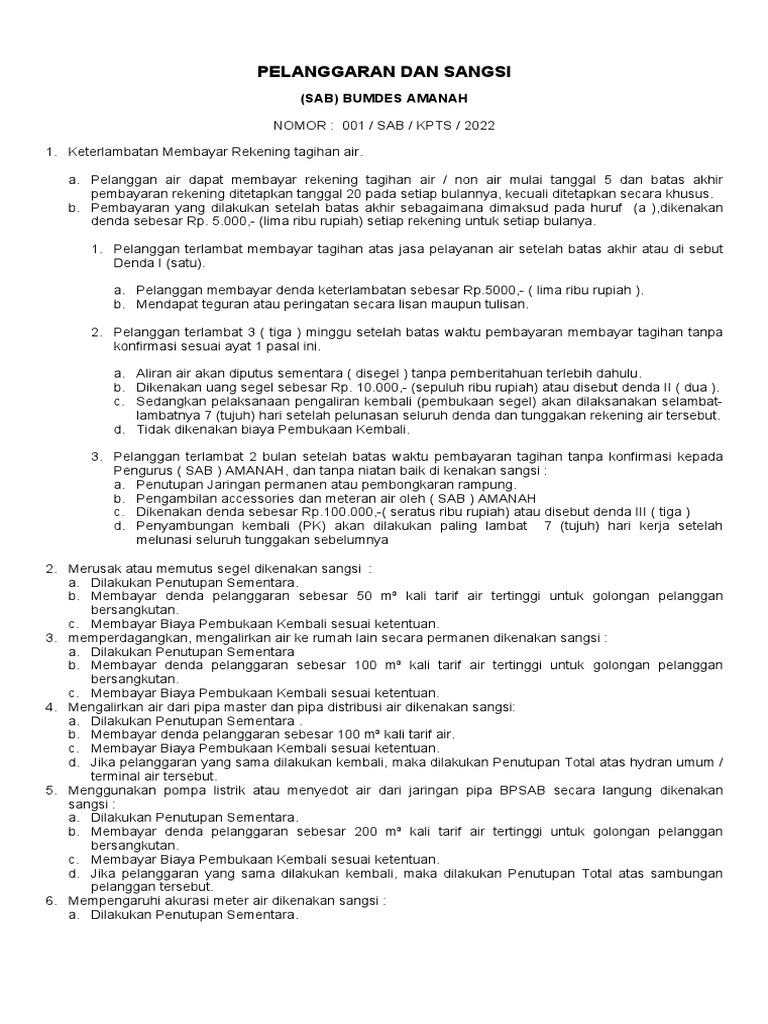 Pelanggaran Dan Sangsi | PDF