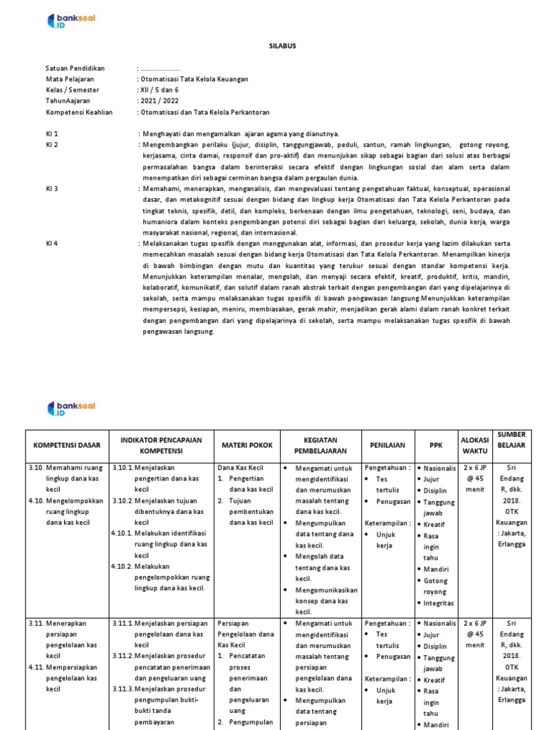 Silabus Otk Keuangan Kelas 12 Ta 2021 2022 | PDF
