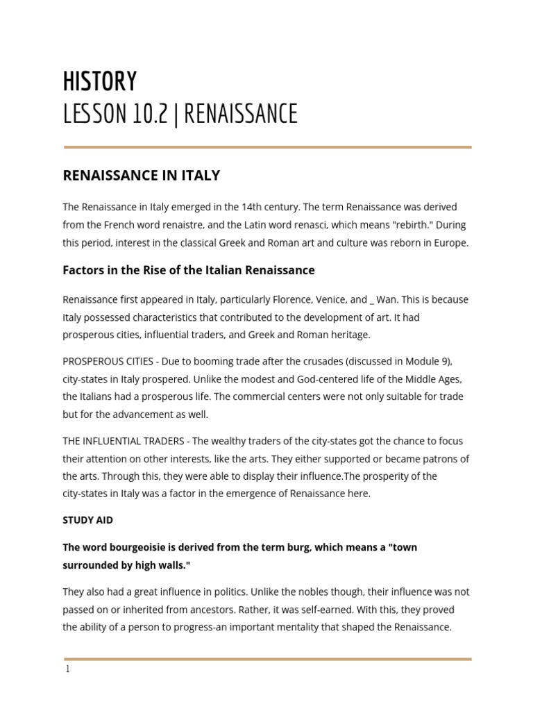 Lesson 10.2 Renaissance | PDF | Renaissance | Renaissance Art