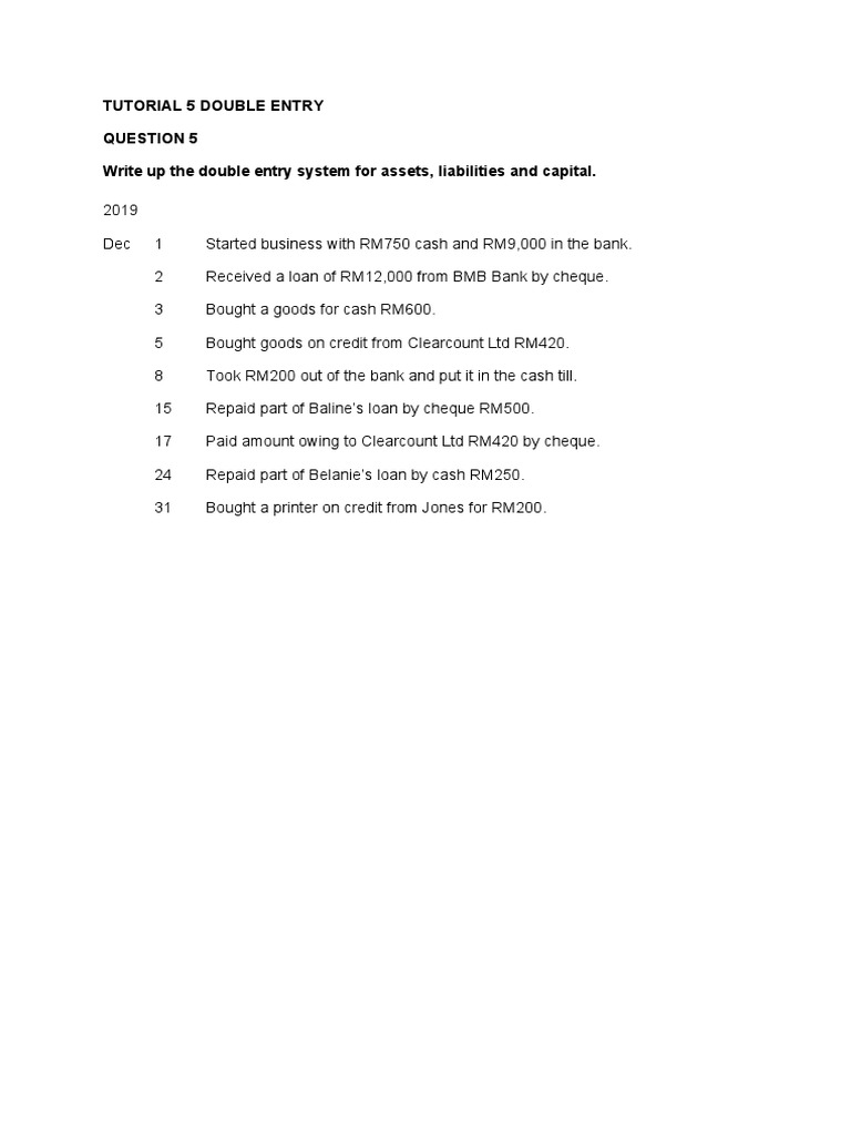 Tutorial 5 Double Entry | PDF