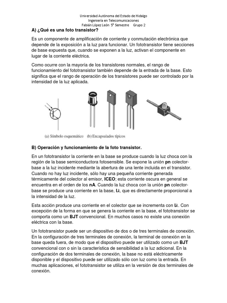 A) ¿Qué Es Una Foto Transistor? | PDF | Transistor | Transistor de ...
