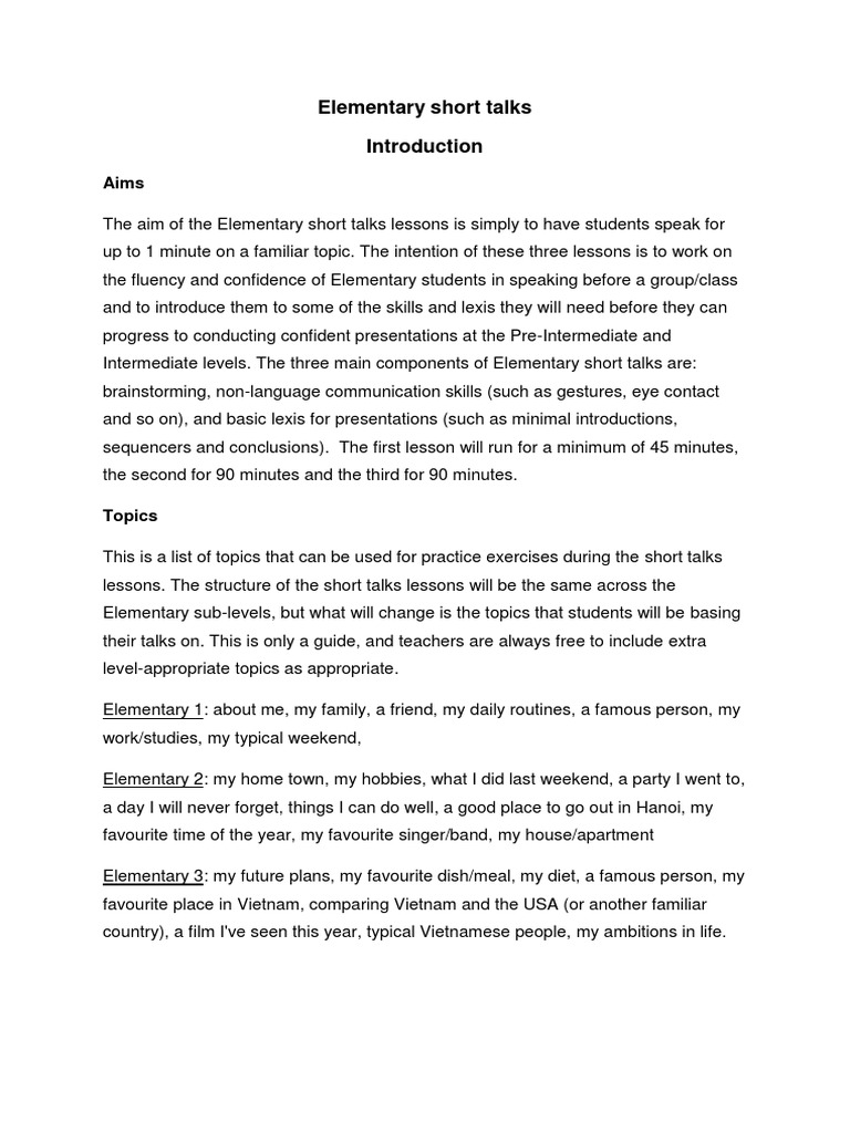 Elementary Short Talks Lessons 1 | PDF | Human Communication ...
