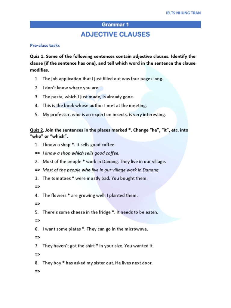 Adjective Clauses: Pre-Class Tasks | PDF | Ringo Starr | Sentence (Linguistics)