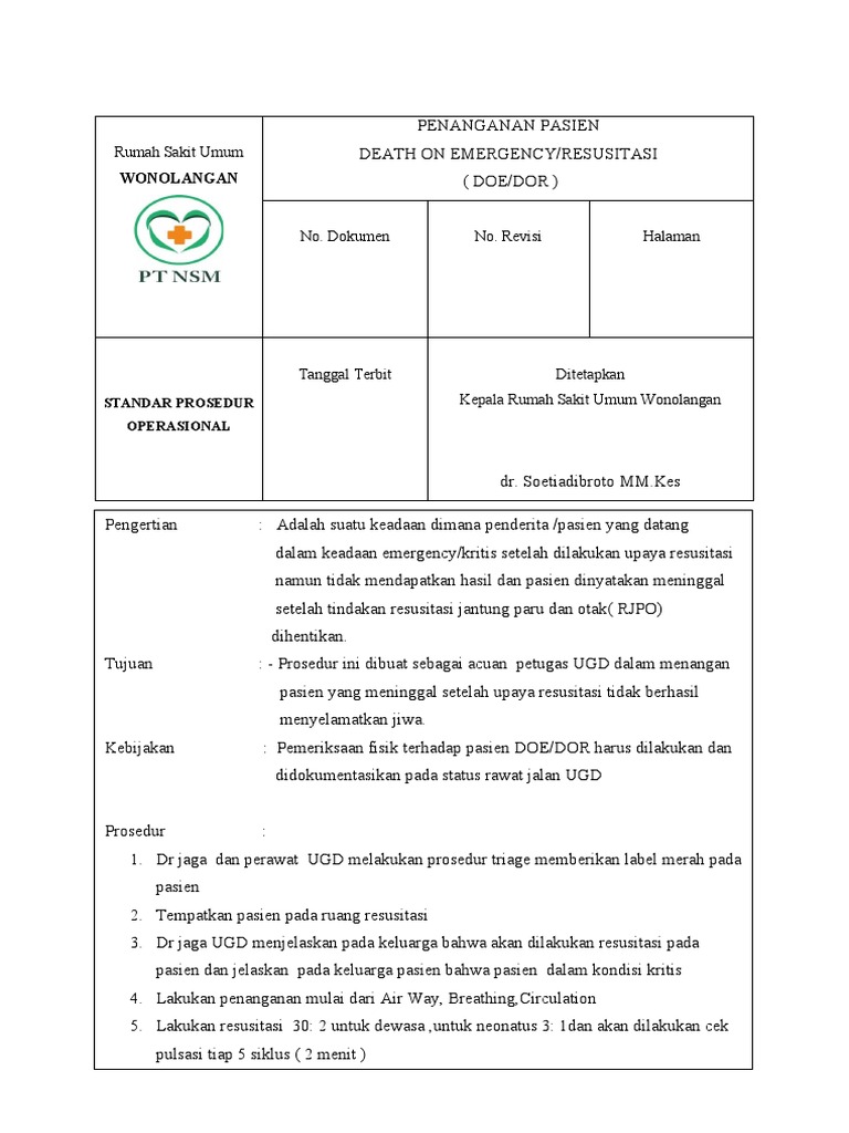 Spo Pasien Resusitasi | PDF