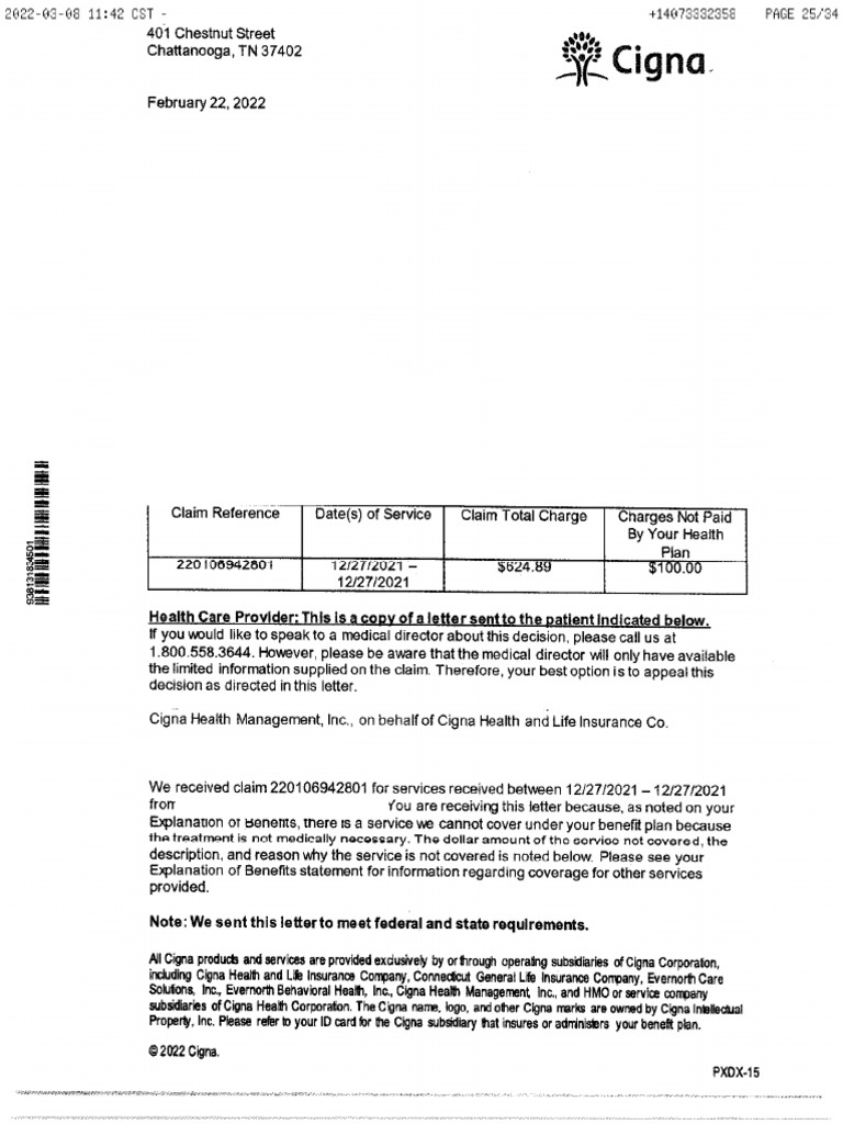 Sample Cigna Denial Letter 1 | PDF