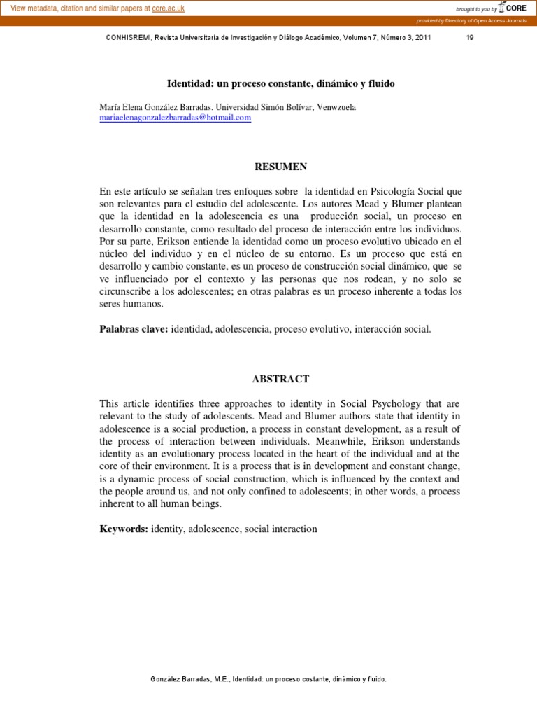 Identidad Un Proceso Dinamico | PDF | Adolescencia | Adultos