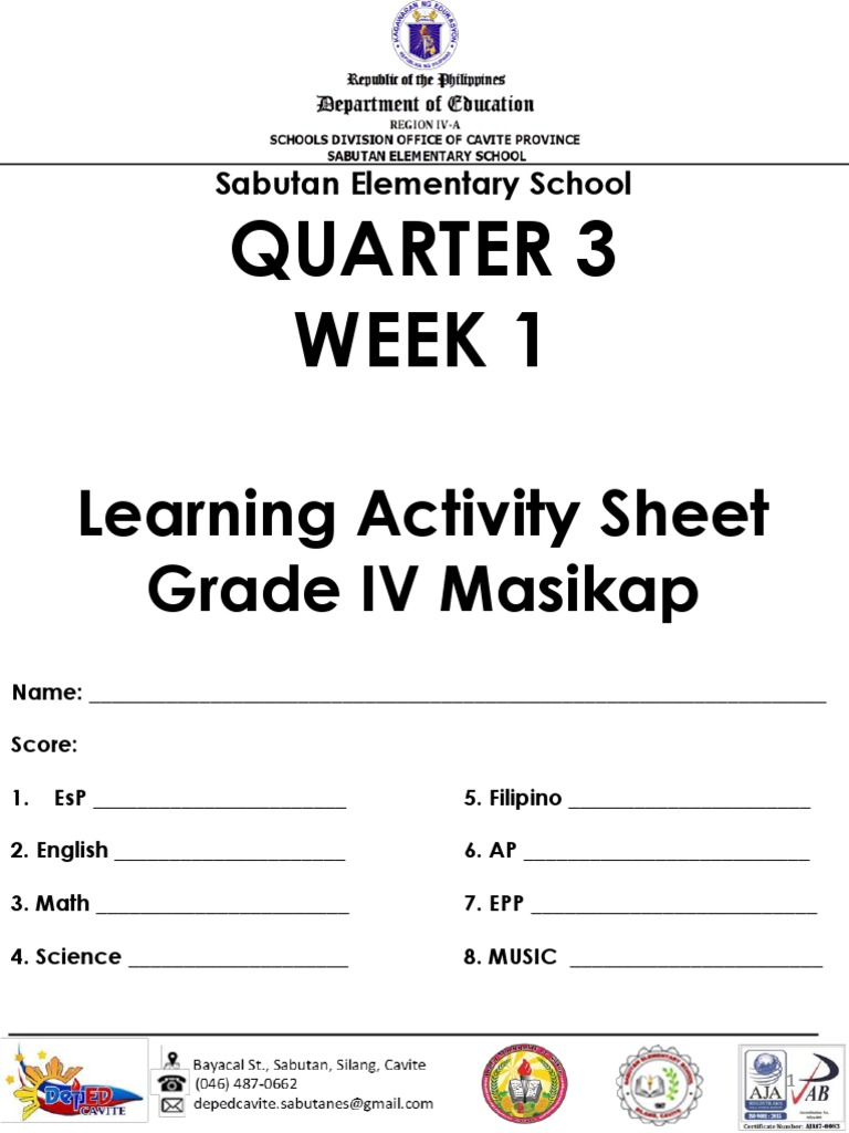 Quarter 3 Week 1: Learning Activity Sheet Grade IV Masikap | PDF
