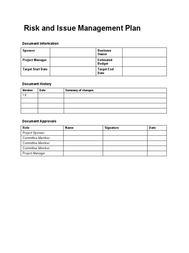 Risk and Issue Management Plan | PDF | Risk