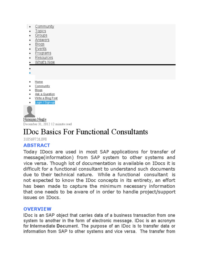 Idoc Basics For Functional Consultants: Community Topics Groups Answers Blogs Events Programs ...