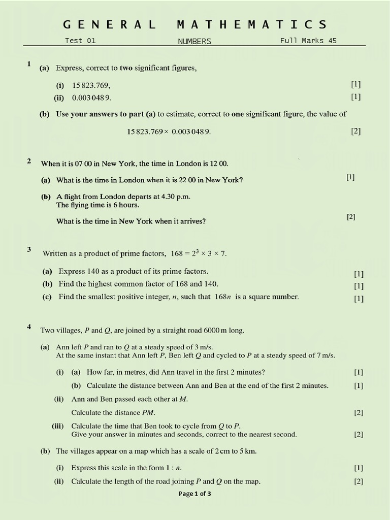 General Mathematics: Test 01 Full Marks 45 | PDF | Teaching Methods ...