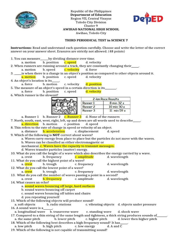 3rd Periodic Test Science | PDF | Sound | Waves
