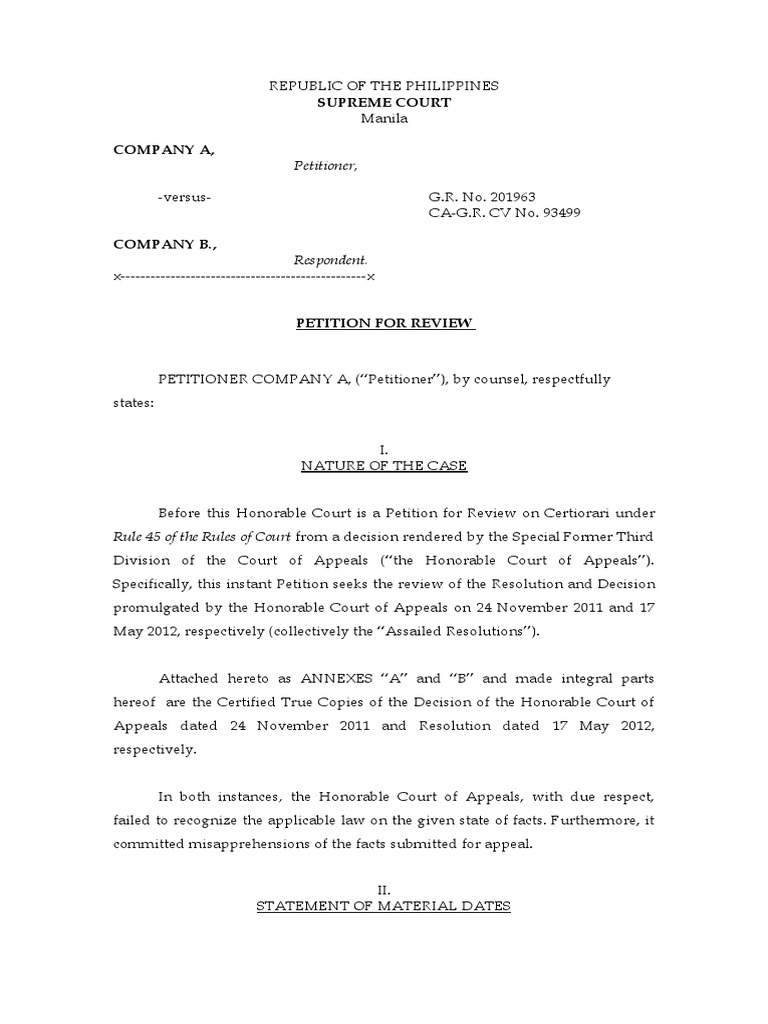 Sample Petition For Review | PDF | Judgment (Law) | Lawsuit