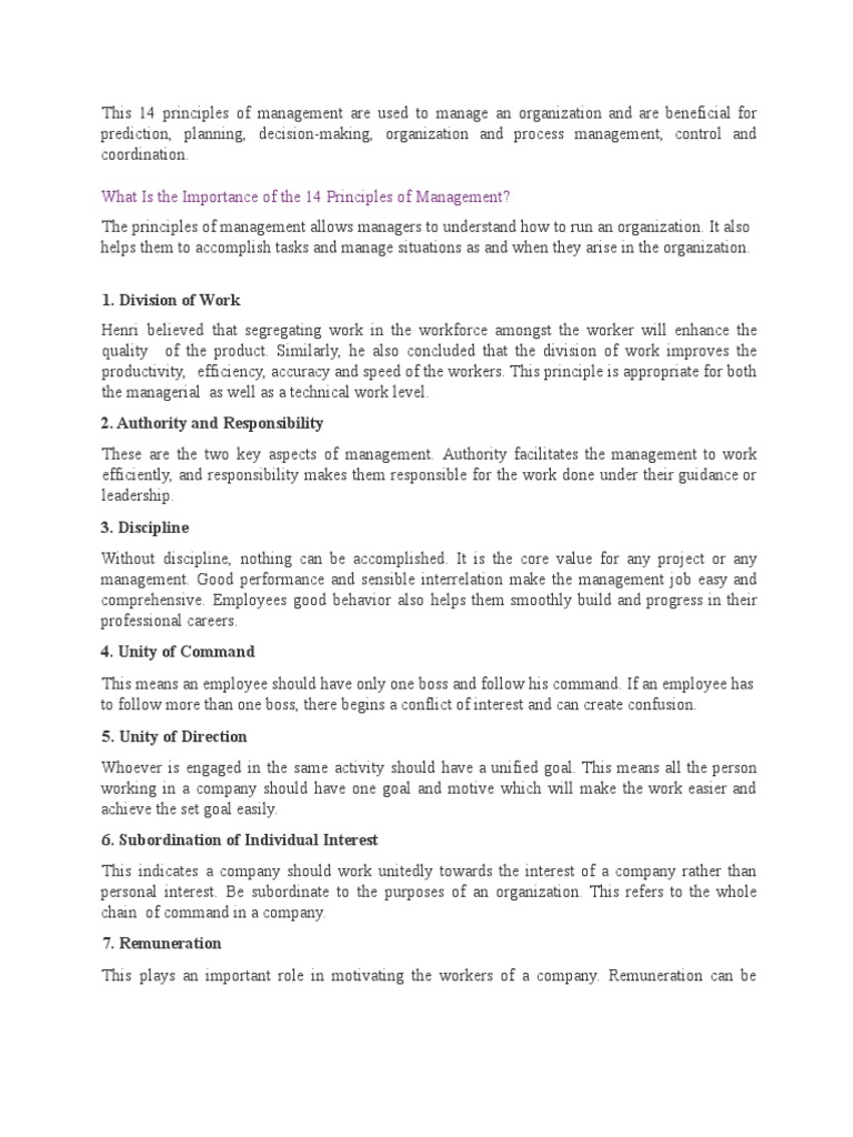 The Fourteen Principles of Management and Their Importance for ...