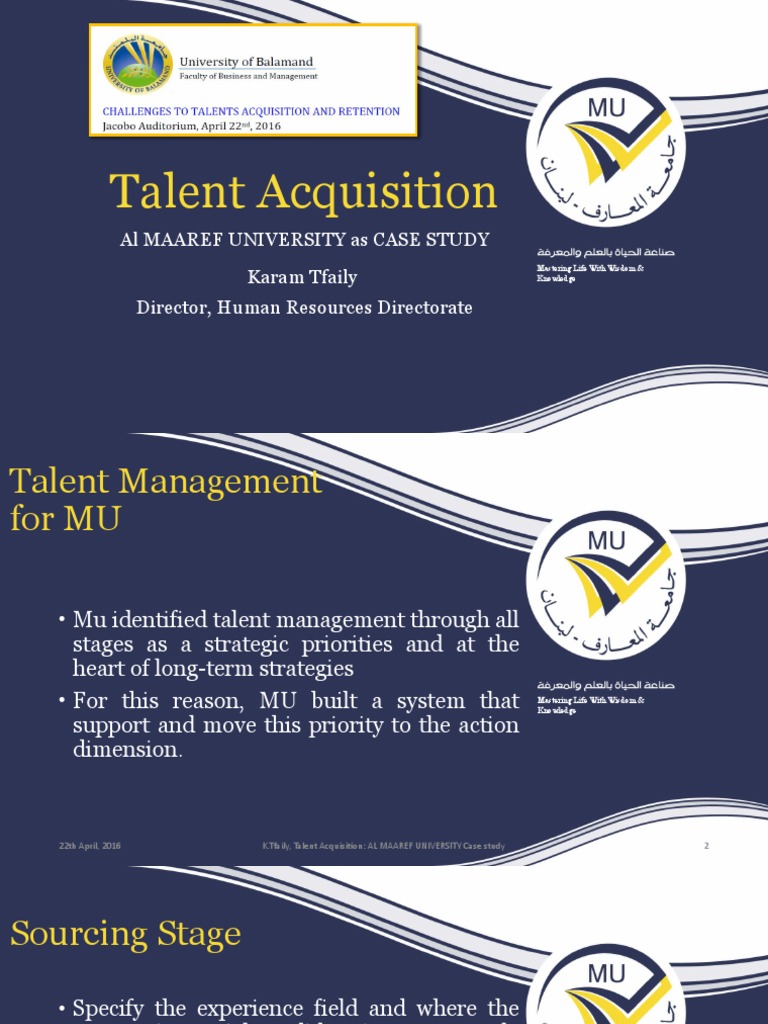 Talent Acquisition: Al Maaref University As Case Study Karam Tfaily ...