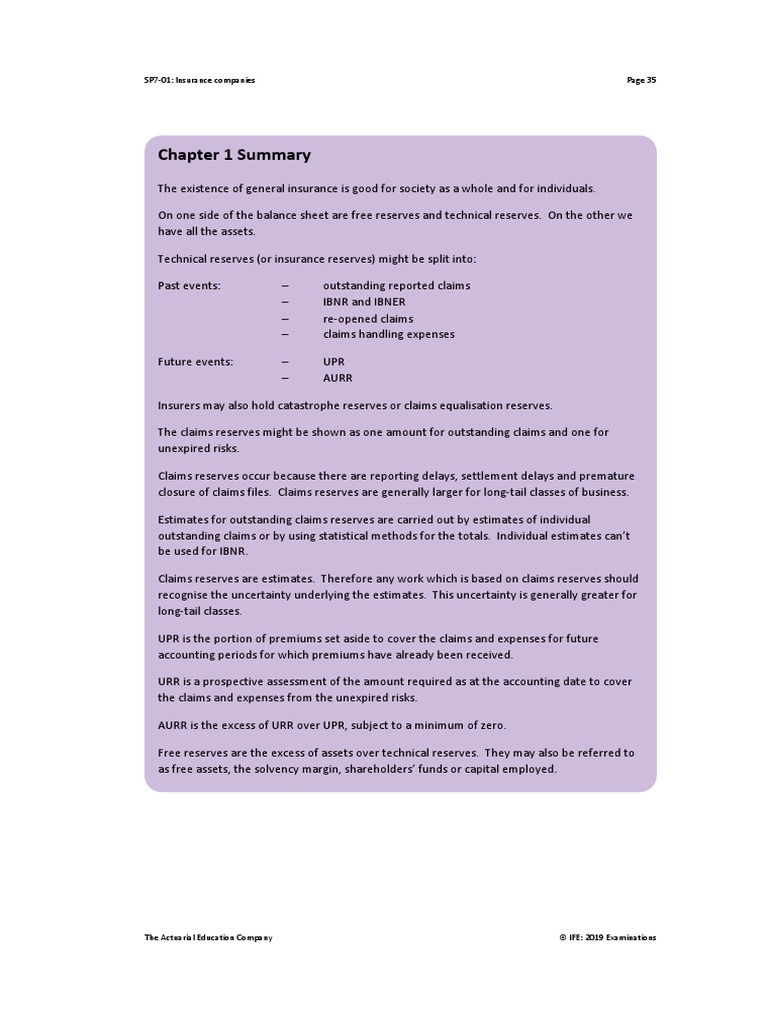 SP7 - Chapter 1 Summary | PDF | Insurance | Reinsurance