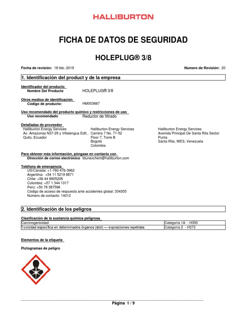 HOLE PLUG 3-8 Sds | Descargar gratis PDF | Cáncer | Química