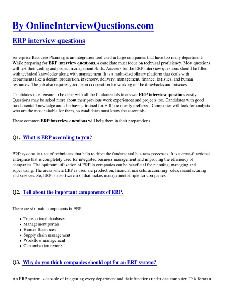 Erp Interview Questions | PDF | Enterprise Resource Planning | Software