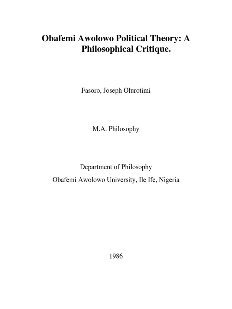 Obafemi Awolowo Political Theory-M.A | PDF
